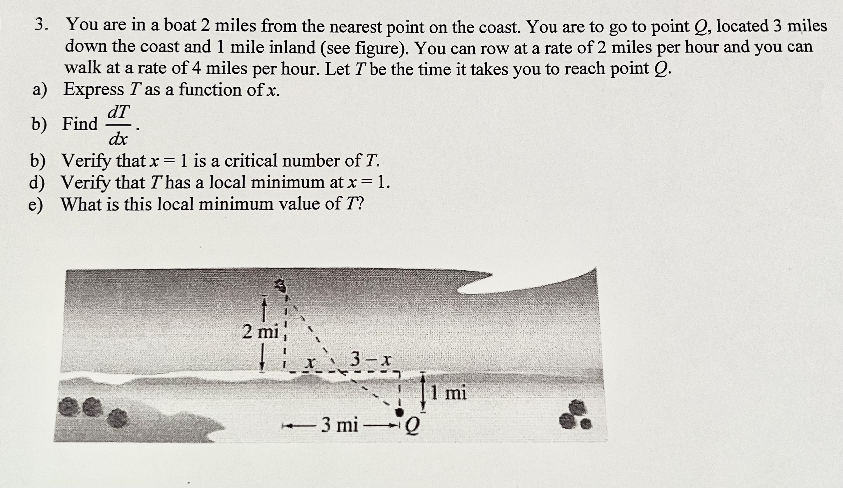 Solved 3. You are in a boat 2 miles from the nearest point | Chegg.com