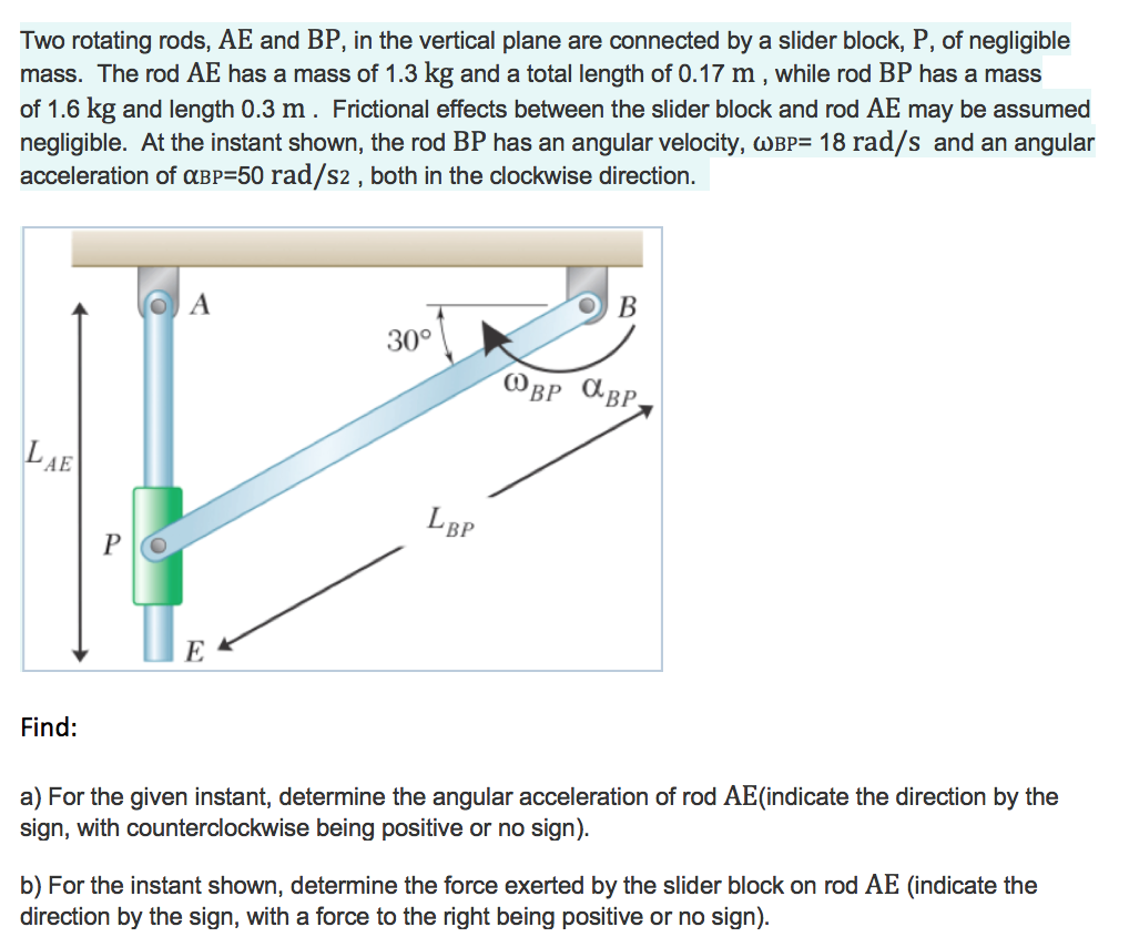 Two rotating rods, AE and BP, in the vertical plane | Chegg.com