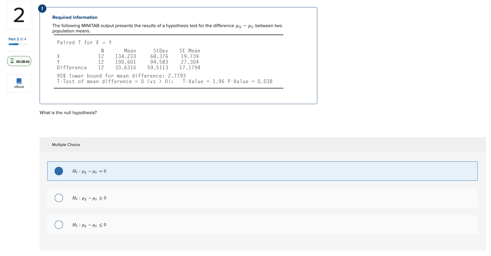 Solved 2 Required information The following MINITAB output | Chegg.com