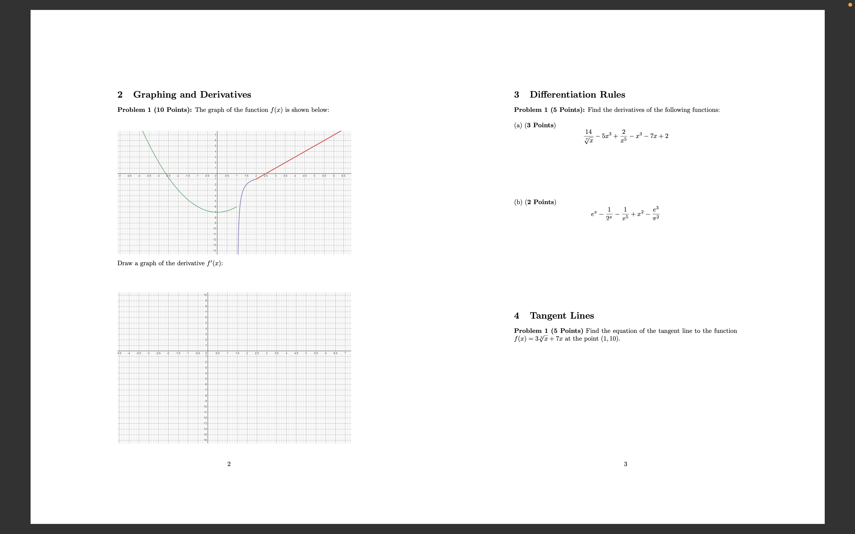 Solved 2 Graphing and Derivatives Problem 1 (10 Points): The | Chegg.com