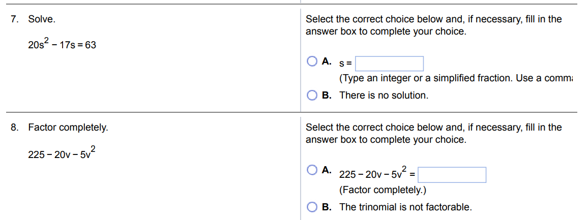 Solved 7. Solve. Select the correct choice below and, if | Chegg.com