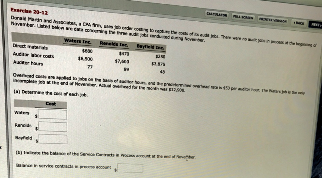 Solved CALCULATOR FULL SCREEN PRINTER VERSION BACK Exercise | Chegg.com