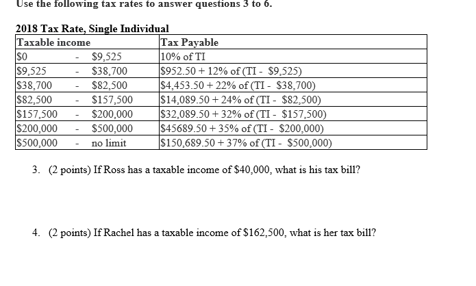 Solved Use the following tax rates to answer questions 3 to | Chegg.com