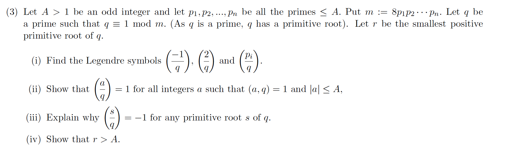 Solved (3) Let A>1 be an odd integer and let p1,p2,…,pn be | Chegg.com