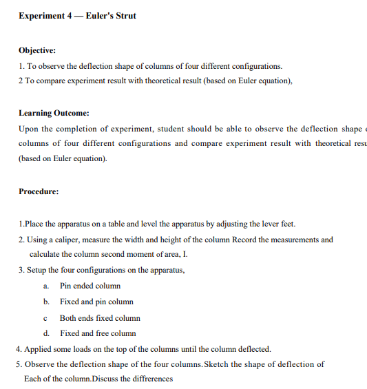 Solved Experiment 4-Euler's Strut Objective: 1. To observe | Chegg.com