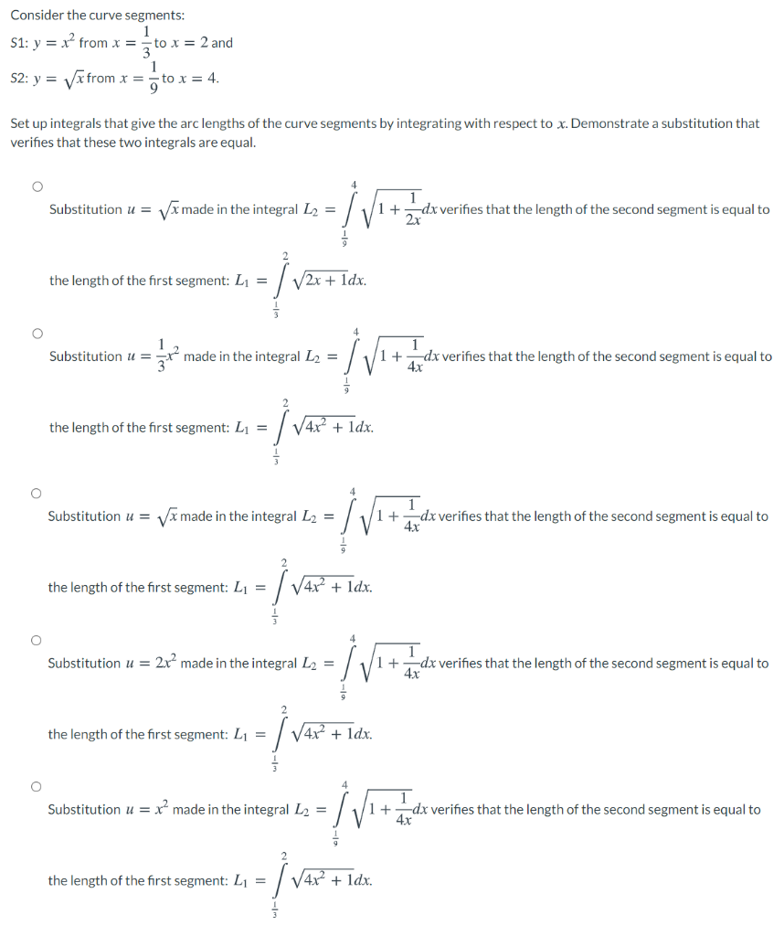 Solved Consider the curve segments: 1 51: y = x from x = -to | Chegg.com