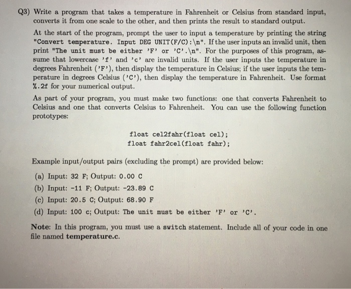 Solved Write a program that takes a temperature in | Chegg.com