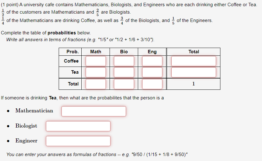 Solved (1 point) A university cafe contains Mathematicians, | Chegg.com