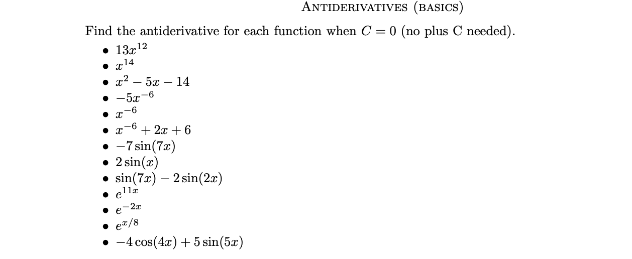 Solved ANTIDERIVATIVES (BASICS)Find the antiderivative for | Chegg.com