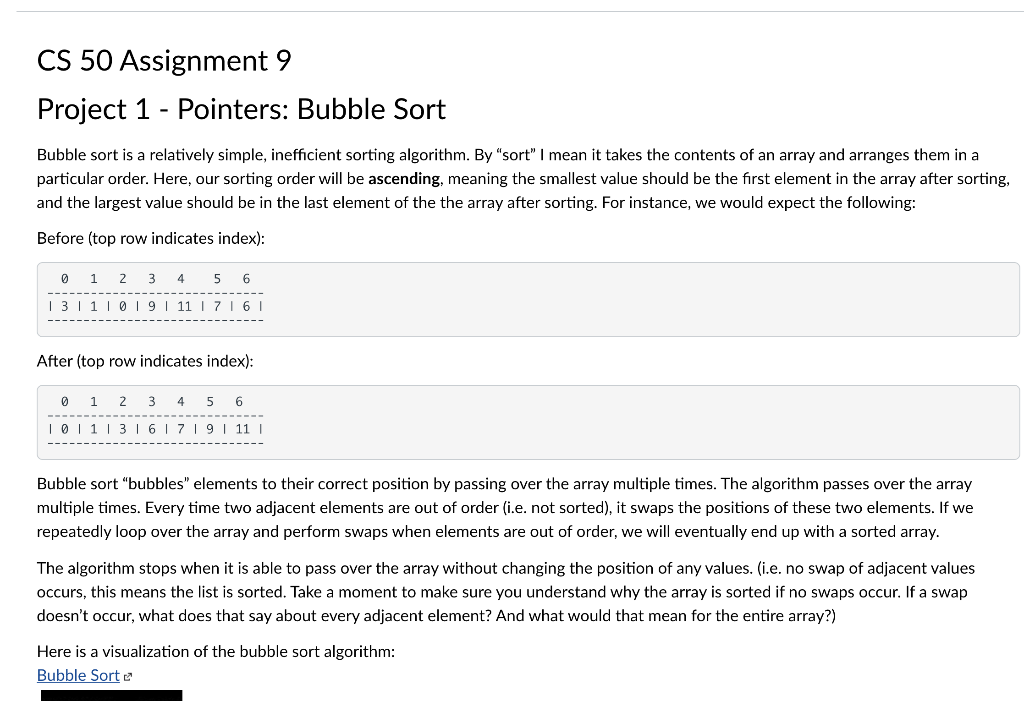 Solved CS 50 Assignment 9 Project 1 - Pointers: Bubble Sort | Chegg.com