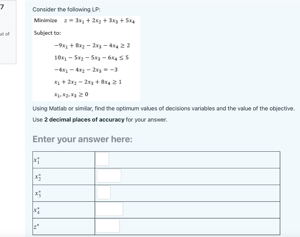 Solved Consider the following LP: Minimize z=3x1+2x2+3x3+5x4 | Chegg.com