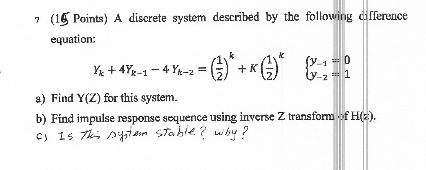 Solved 7 (15 Points) A discrete system described by the | Chegg.com