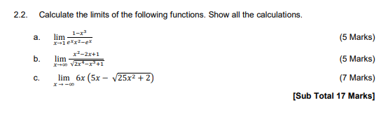 Solved 2.2. Calculate the limits of the following functions. | Chegg.com