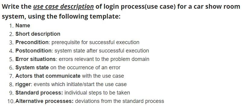 Solved Write the use case description of login process(use | Chegg.com