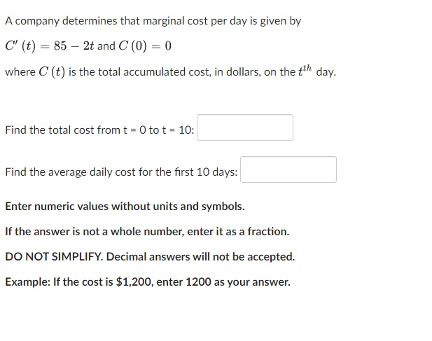 Solved A company determines that marginal cost per day is | Chegg.com