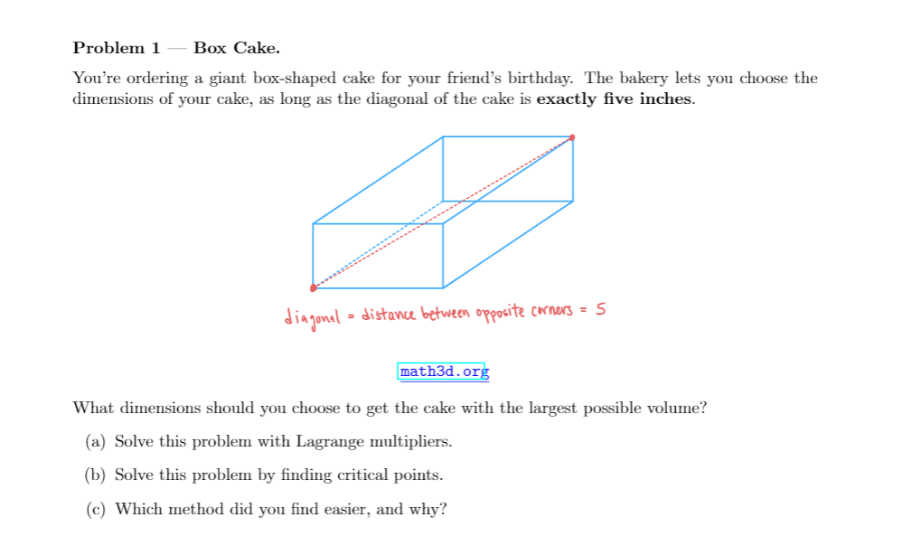Solved Problem 1 Box Cake. You’re ordering a giant | Chegg.com