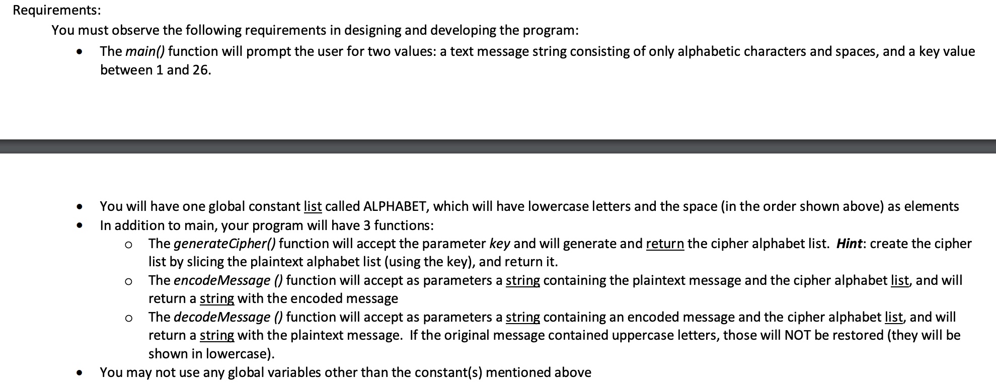 Solved You will create a simple Caesar cipher in this | Chegg.com