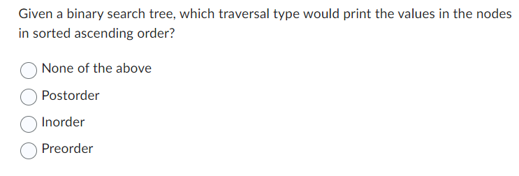 Solved Given a binary search tree, which traversal type | Chegg.com