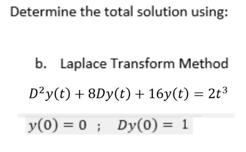 Solved Determine the total solution using: b. Laplace | Chegg.com
