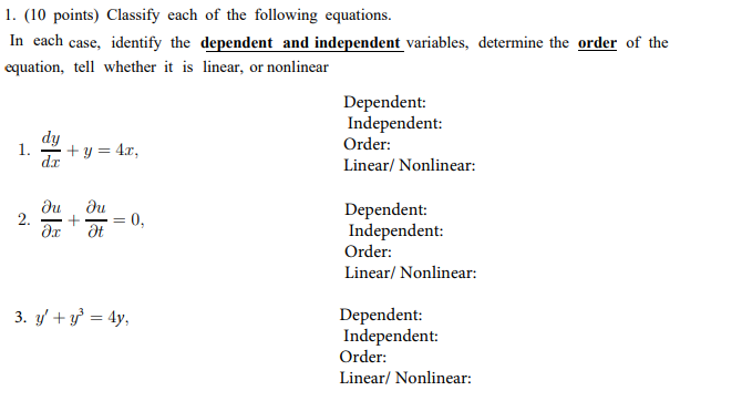 Solved 1. (10 points) Classify each of the following | Chegg.com