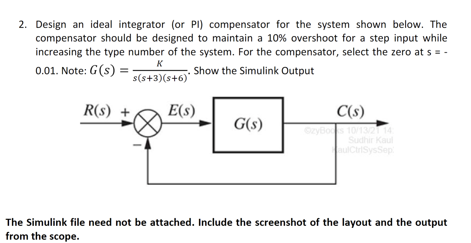 Solved 2. Design an ideal integrator (or PI) compensator for | Chegg.com
