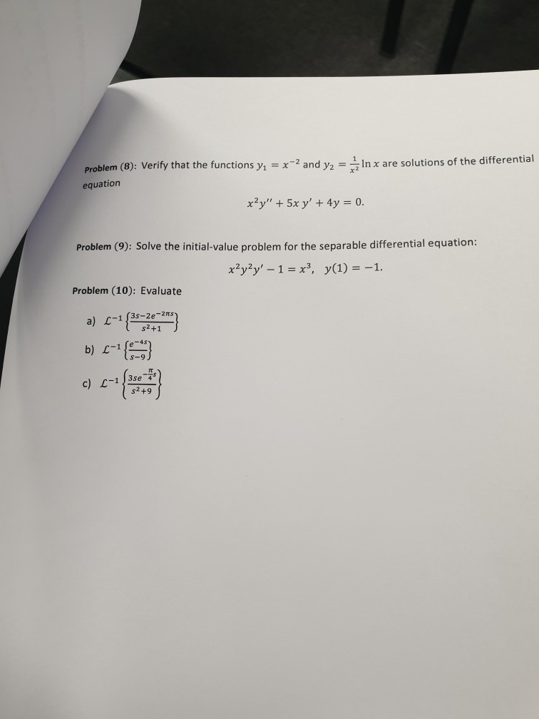 Solved Problem(8): Verify that the functions y1 equation x-2 | Chegg.com