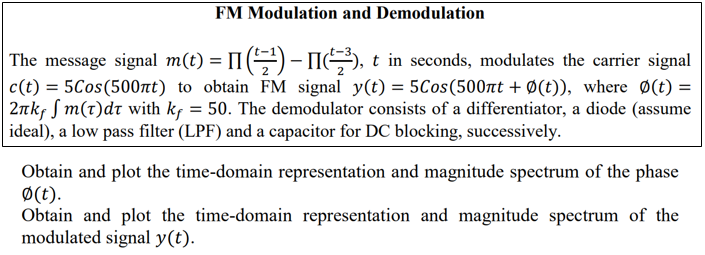FM Modulation and DemodulationObtain and plot the | Chegg.com