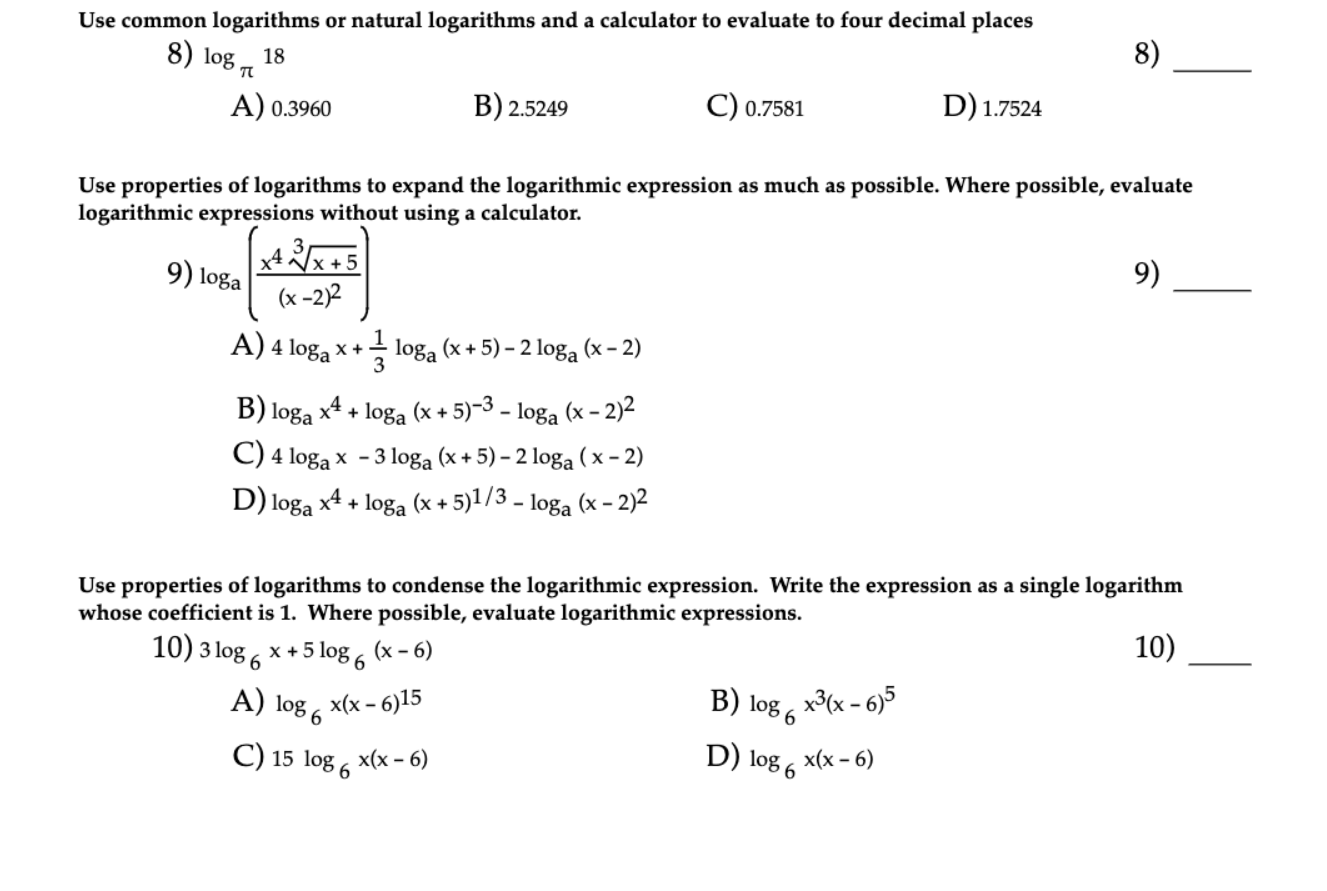 Solved Use common logarithms or natural logarithms and a | Chegg.com