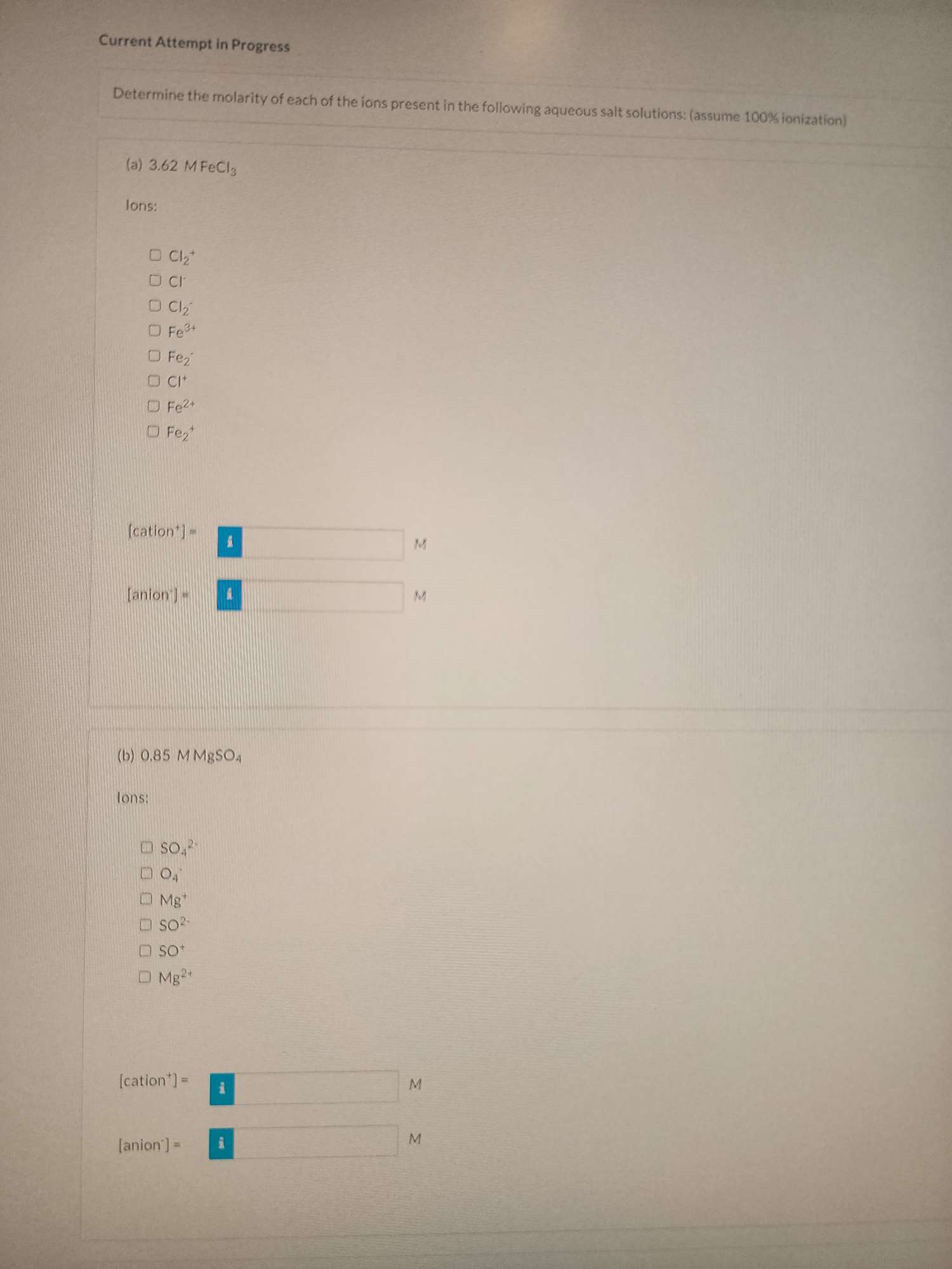 Solved Current Attempt in Progress Determine the molarity of | Chegg.com