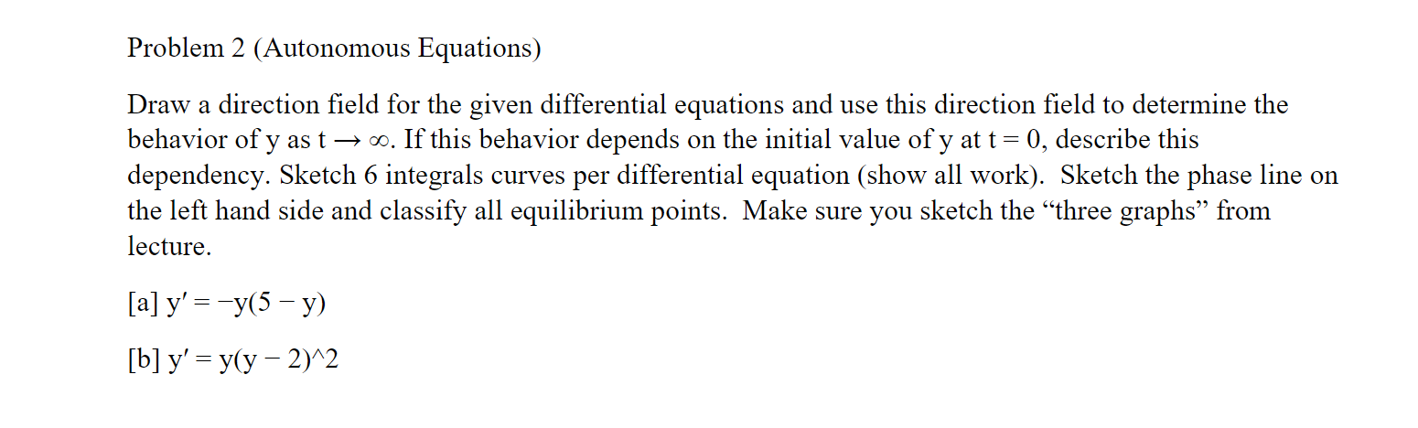Solved Problem 2 (Autonomous Equations) Draw a direction | Chegg.com