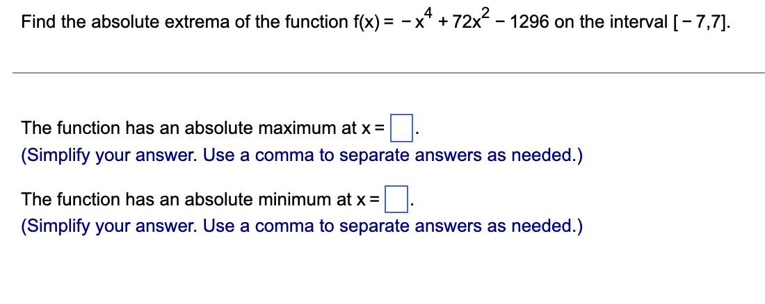 Find the absolute extrema of the function | Chegg.com