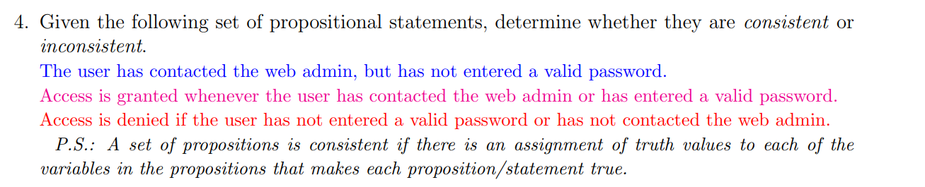 Solved Given the following set of propositional statements, | Chegg.com