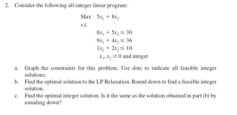 Solved 2. Consider the following all-integer linear program: | Chegg.com