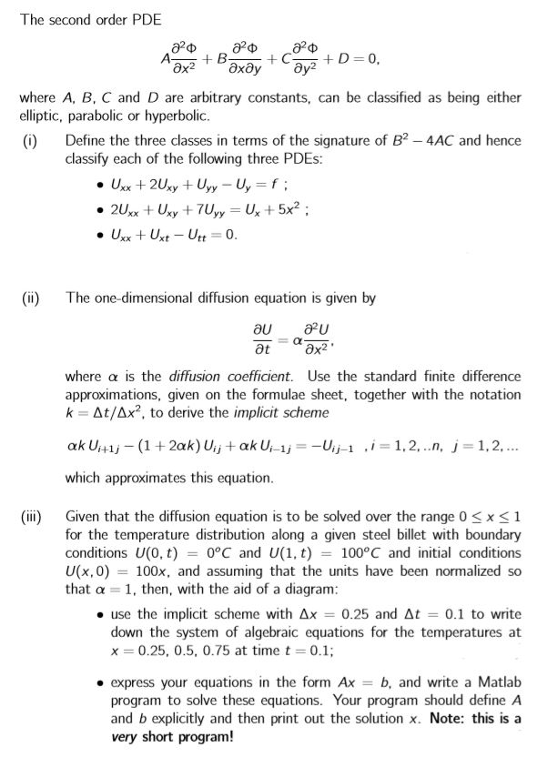 Solved The second order PDE where A, B, C and D are | Chegg.com
