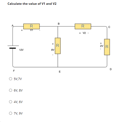 Solved Calculate the value of V1 and V2 R c Vi R + V2 R BV | Chegg.com