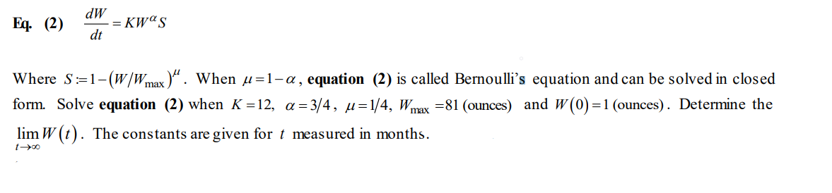 Solved Eq. (2) dW = Kwas dt Where S:=1-(W/Wmax)“. When | Chegg.com