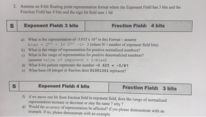 2. Assume an 8-bit floating point representation | Chegg.com