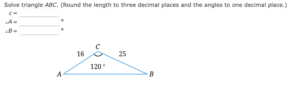 Solved Solve triangle ABC. (Round the length to three | Chegg.com