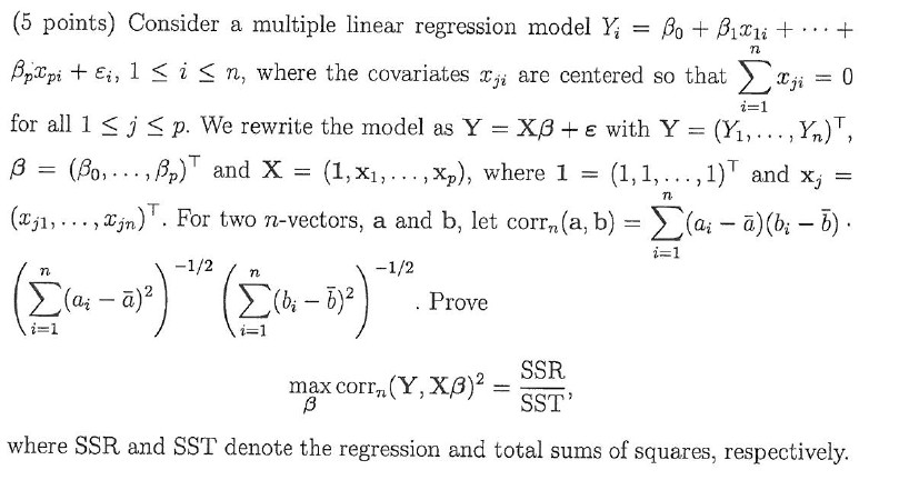 Solved (5 points) Consider a multiple linear regression | Chegg.com