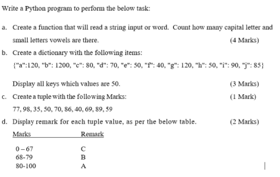 Solved Write a Python program to perform the below task: a. | Chegg.com