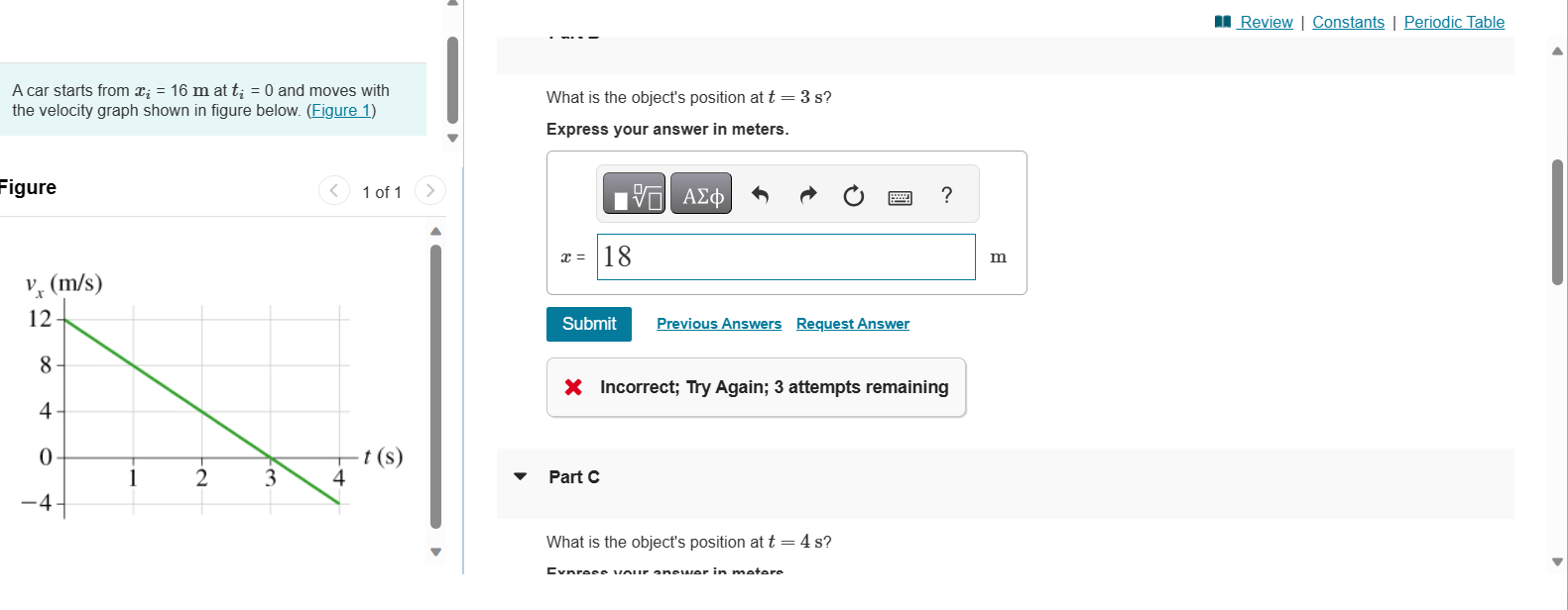 Solved What is the object's position at t=4 s ? Express your | Chegg.com