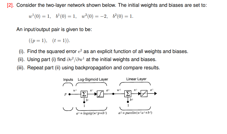 Solved ]. Consider the two-layer network shown below. The | Chegg.com