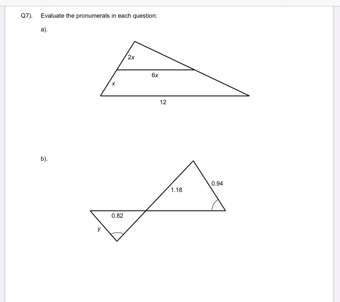 Solved Q7). Evaluate the pronumerals in each question: a) 2x | Chegg.com