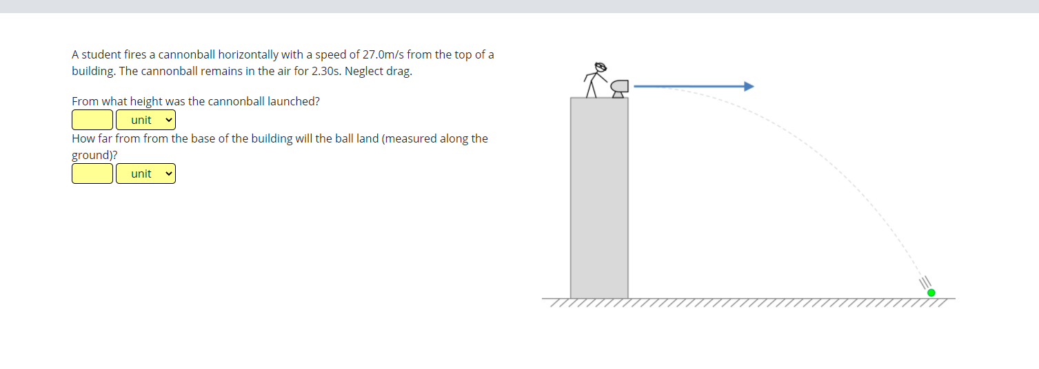 Solved A student fires a cannonball horizontally with a | Chegg.com