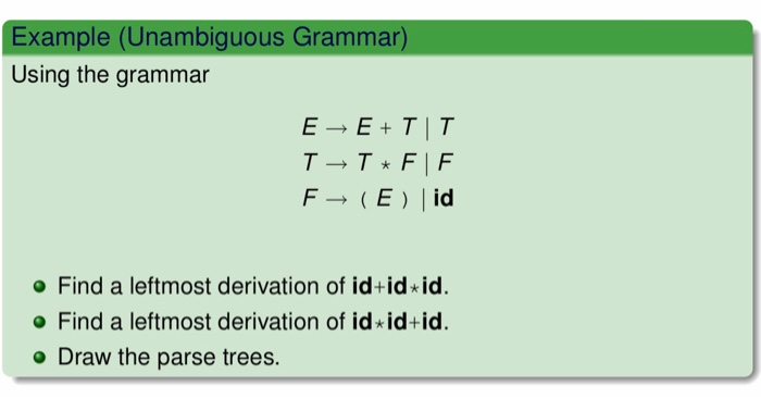 Solved Example (Unambiguous Grammar) Using the grammar F → ( | Chegg.com