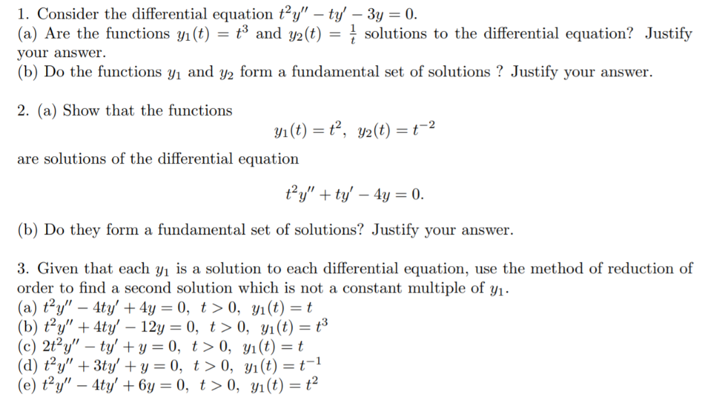 Solved 1. Consider the differential equation t2y"-ty-Sy-0. | Chegg.com