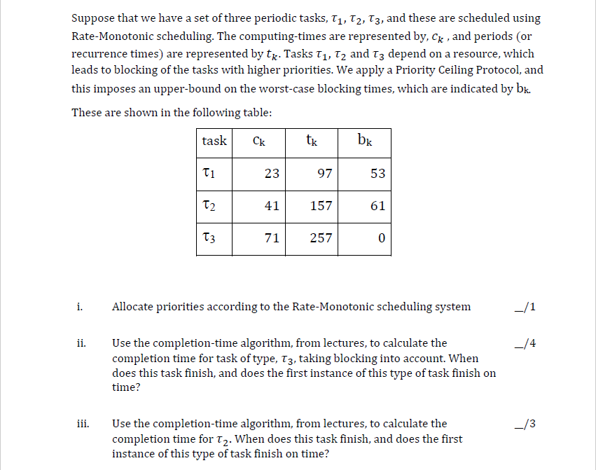 Suppose that we have a set of three periodic tasks, | Chegg.com