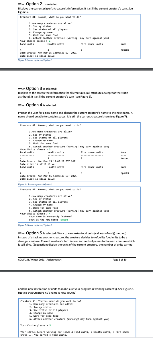 Solved Write in JAVA the dass Creature and test it before | Chegg.com