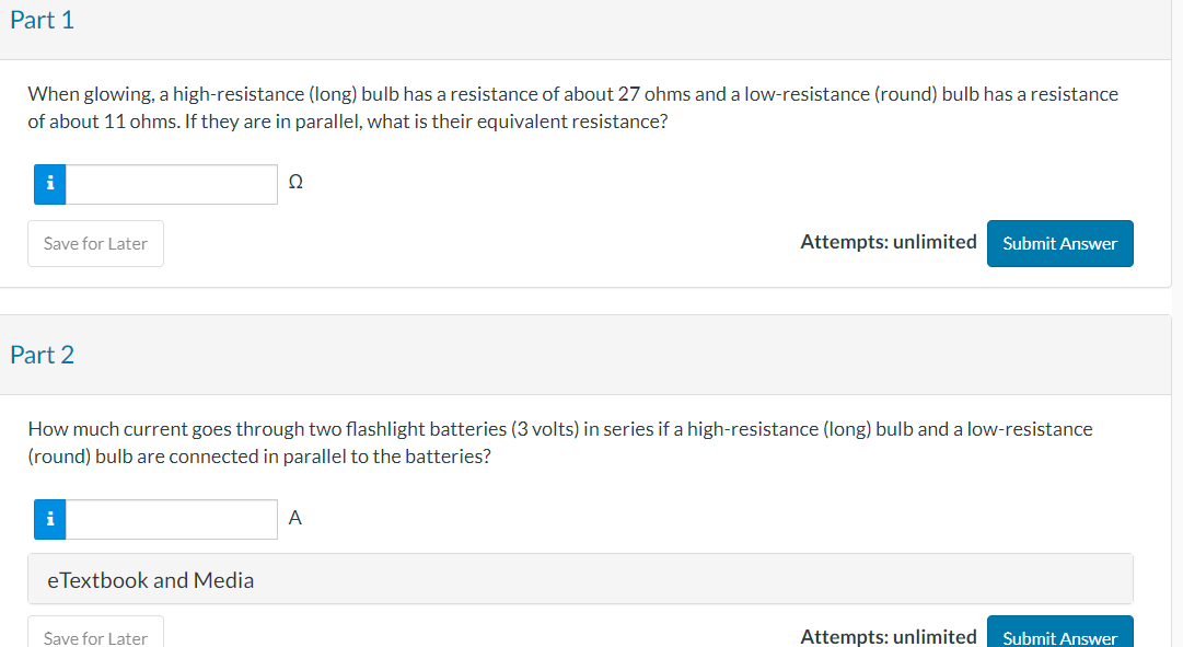 Solved Part 1When glowing, a high-resistance (long) ﻿bulb | Chegg.com