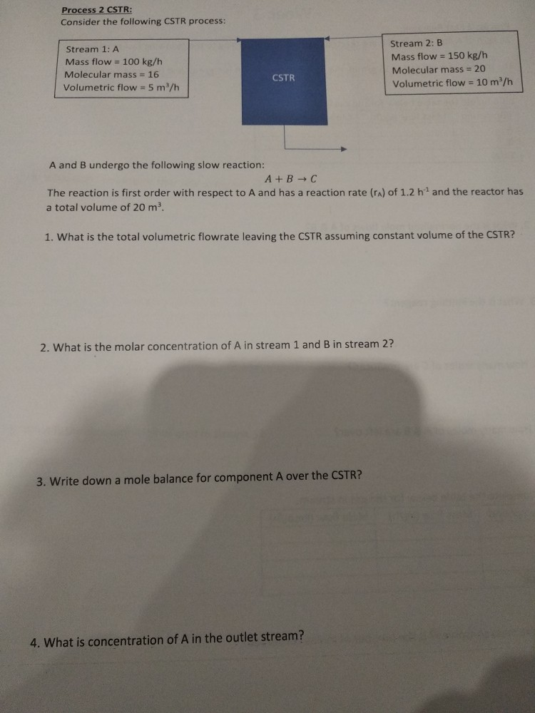 Solved Process 2 CSTR: Consider the following CSTR process: | Chegg.com